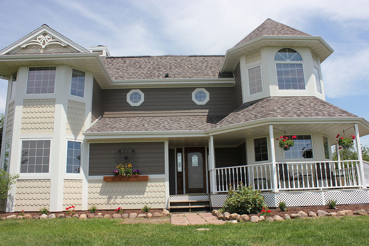 LP Smartside: Montana Suede Siding: White Trim: Almond Scallop: North ...
